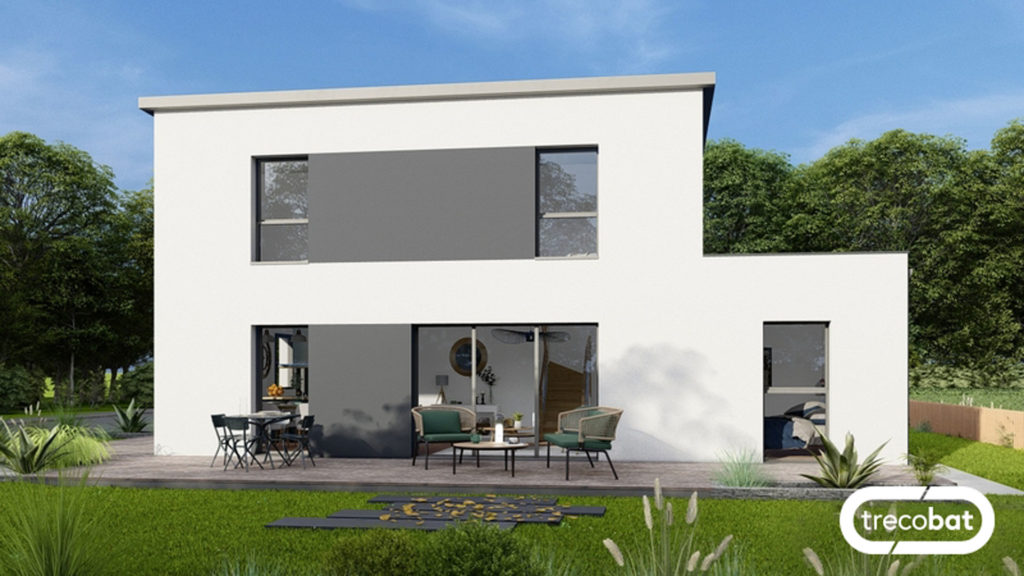 Plan maison étage toit plat bicolore et carport | Trecobat